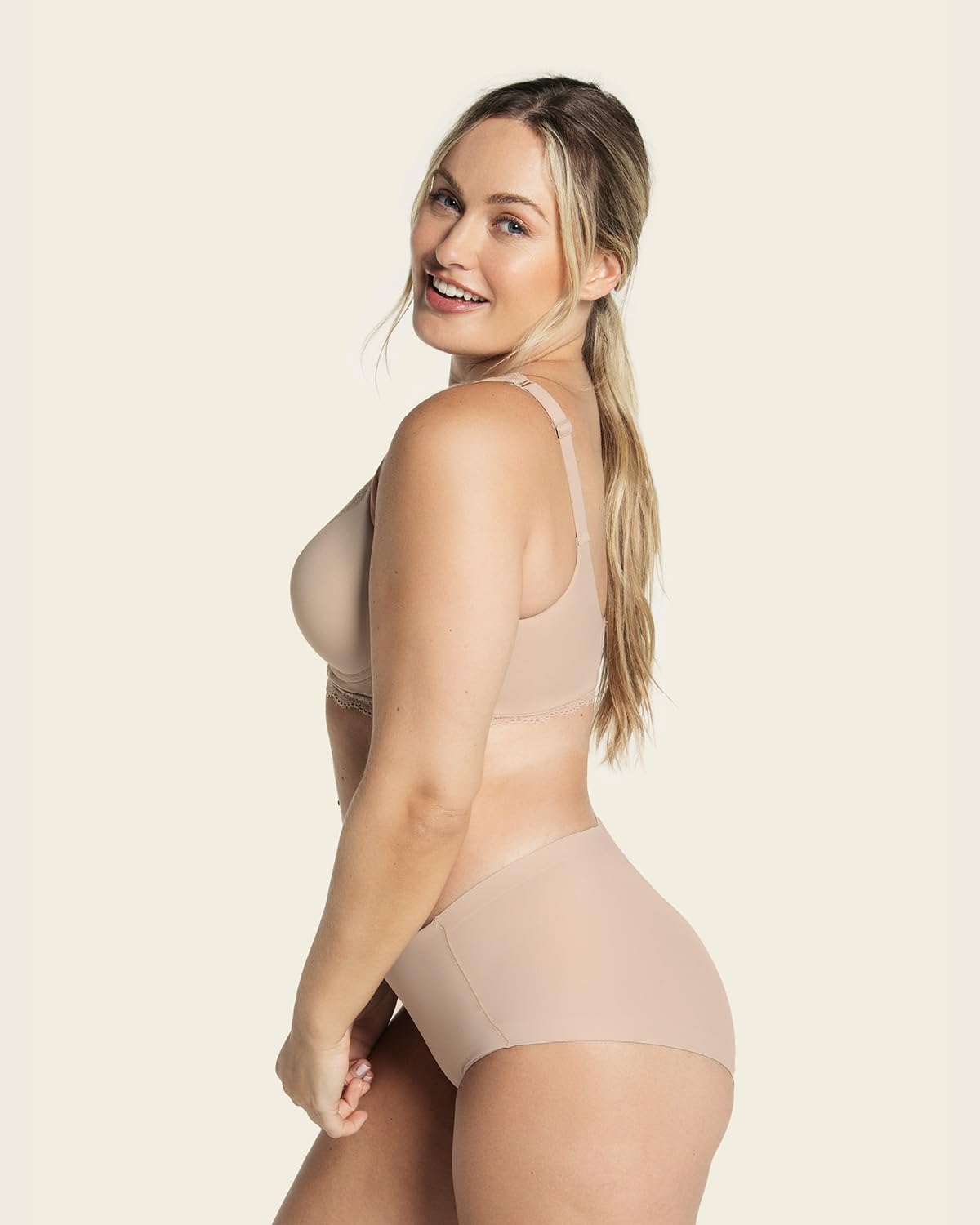Leonisa Seamless Mid-Rise Moderate Compression Classic Underwear for Women - Tummy Control No Show Panties Beige