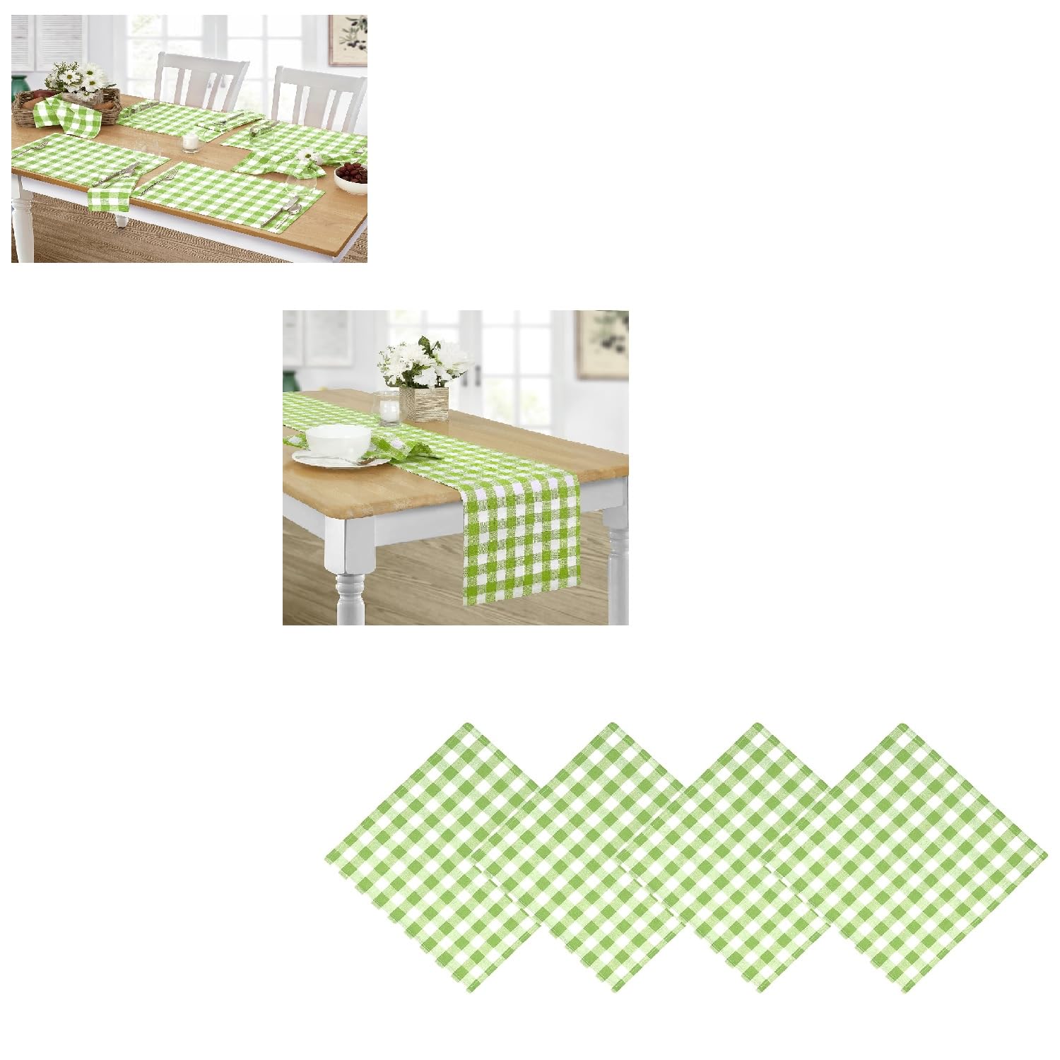 Home Bargains Plus Country Rustic Buffalo Green Plaid Bundle Including Table Runner, Placemats, and Napkins