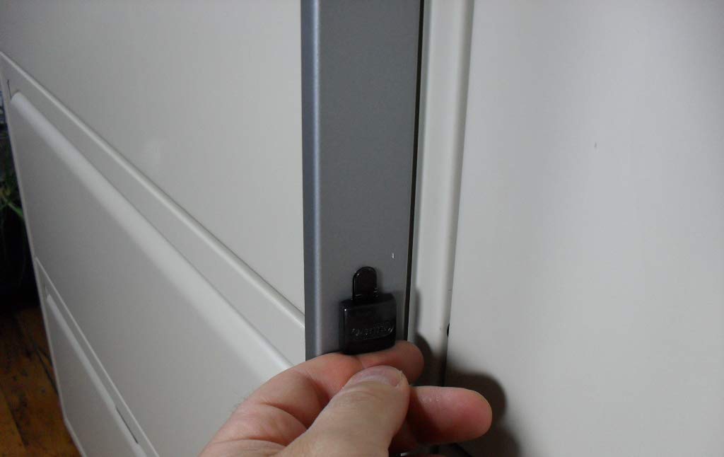File Cabinet Locking Bar. Fits 5 Drawer File Cabinets. Includes Cobalt Drill Bit. (Gray)