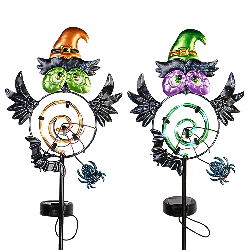 Viveta Halloween Solar Lights Outdoor, 2 Pack Halloween Solar Stake Lights Owl Decor with Led Lights for Pathway Garden Yard Patio