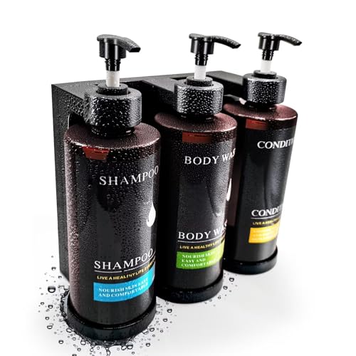 FANYX Shampoo and Conditioner Dispenser Wall Mount Set, Shower Dispenser 3 Chamber No Drill,17 Oz Refillable Shower Soap Dispenser Wall Mounted for Bathroom (Amber)