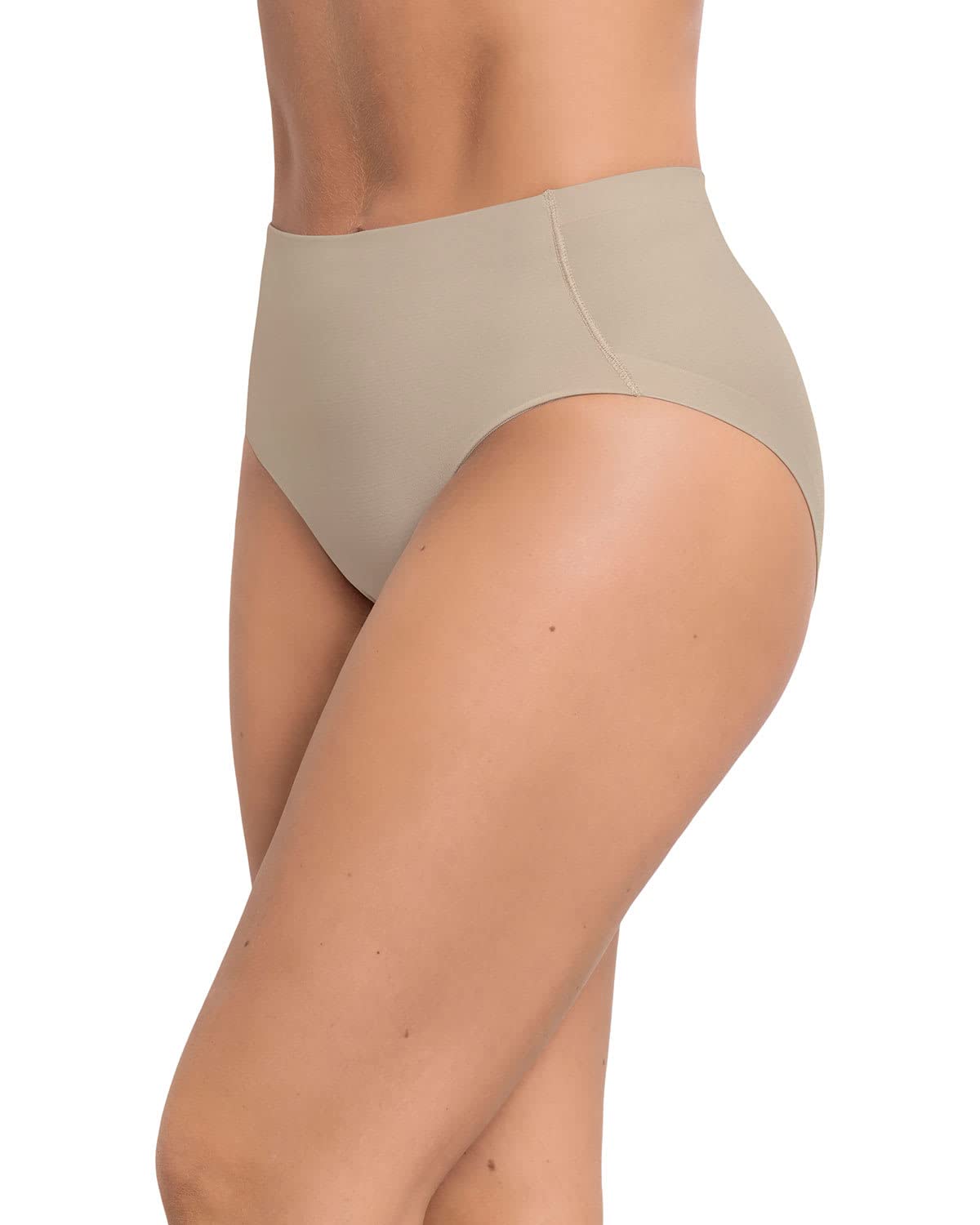 Leonisa Seamless Mid-Rise Moderate Compression Classic Underwear for Women - Tummy Control No Show Panties Beige