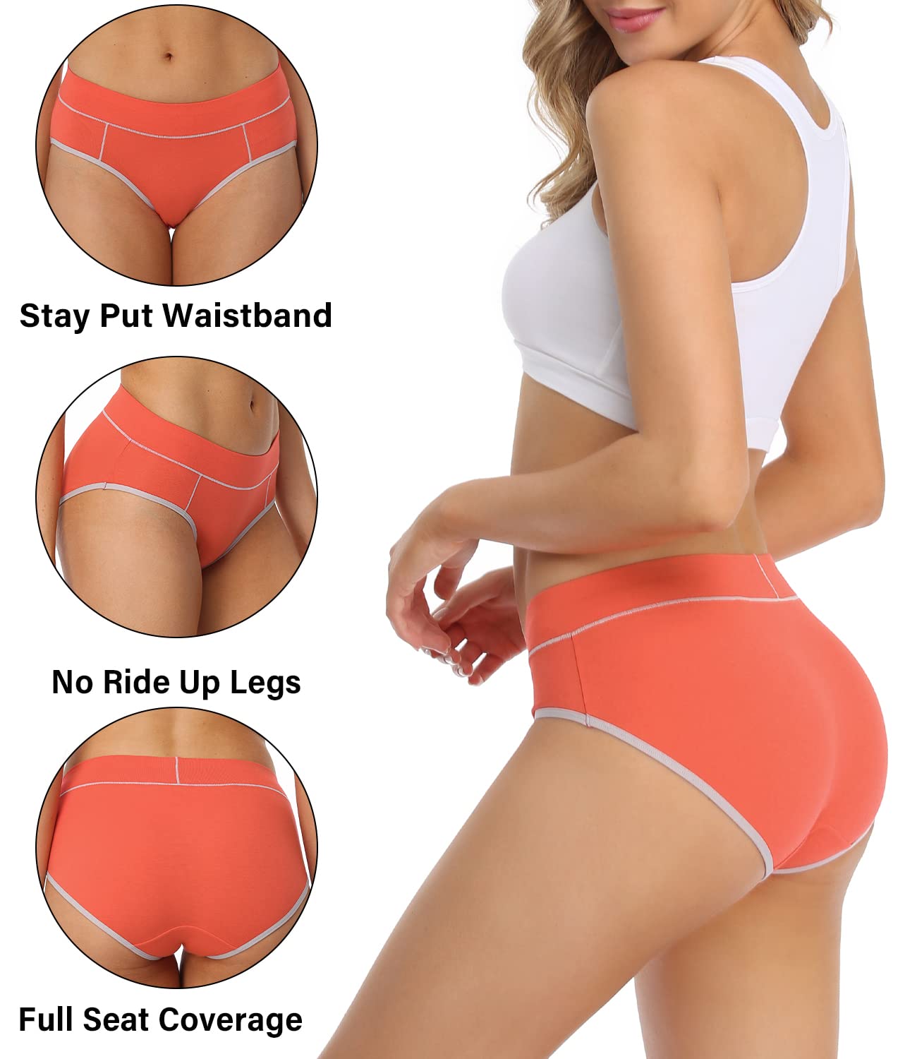 wirarpa Women's Cotton Underwear Stretch Mid Waisted Briefs Ladies Panties Multicolored X-Small