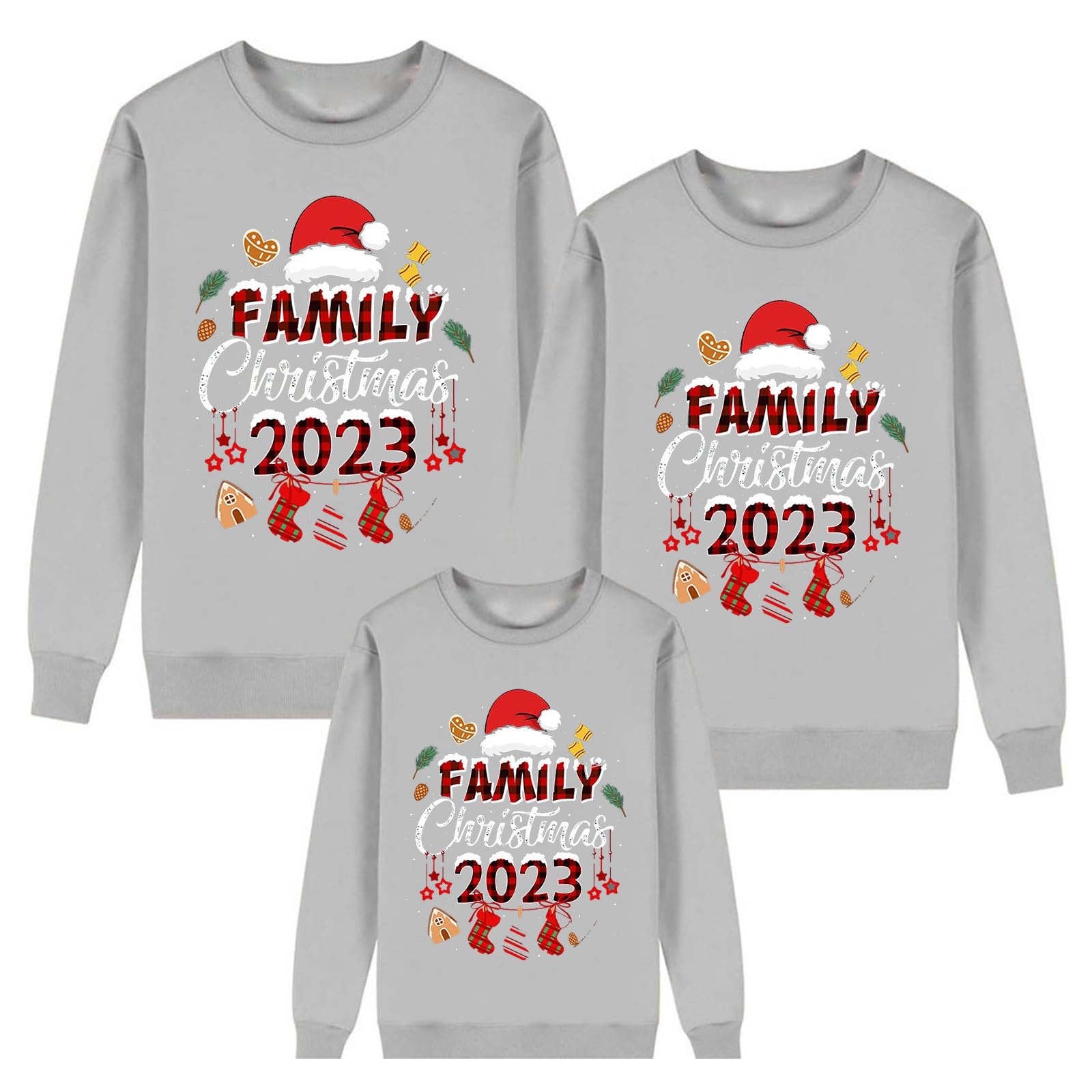 Qinnyo epic daily deal Ugly Christmas Sweaters Women Dressy Sweatshirt for Womens Fashion 2023 Shirt for Family Matching Family Xmas D-gray