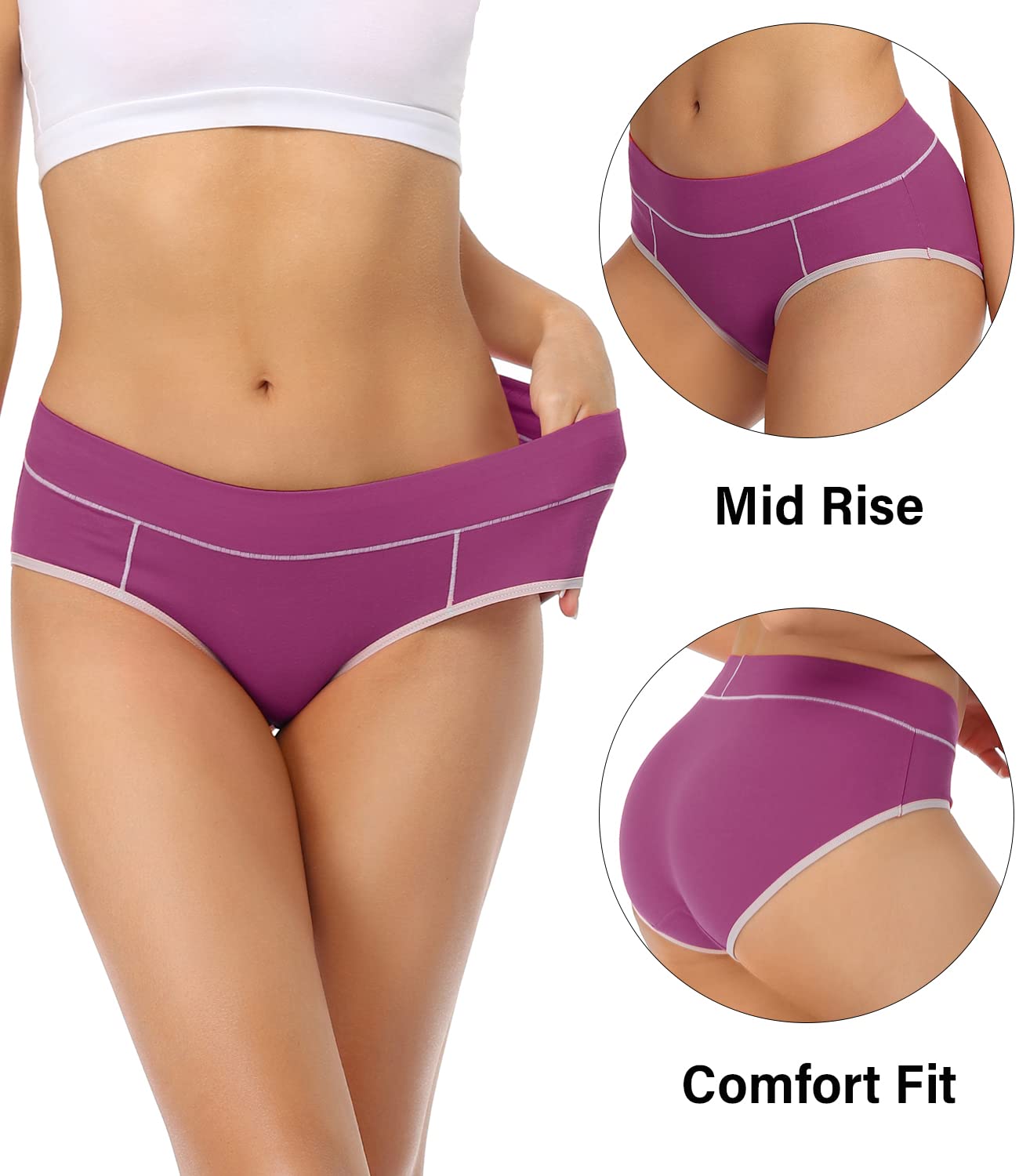 wirarpa Women's Cotton Underwear Stretch Mid Waisted Briefs Ladies Panties Multicolored X-Small