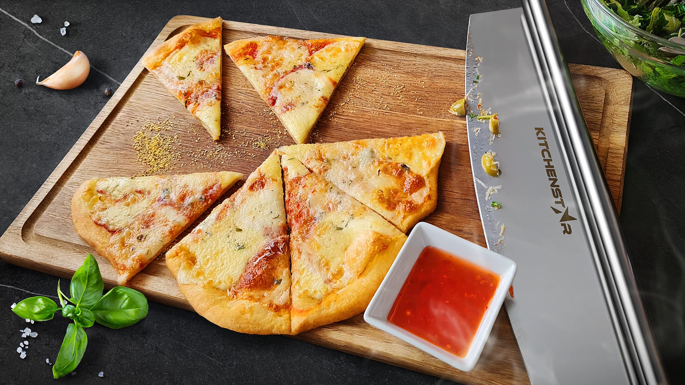 18" Pizza Cutter Rocker Blade by KitchenStar - Sharp Stainless Steel Slicer Knife w Protective Cover, Dishwasher Safe Pizza Oven Accessories, Silver