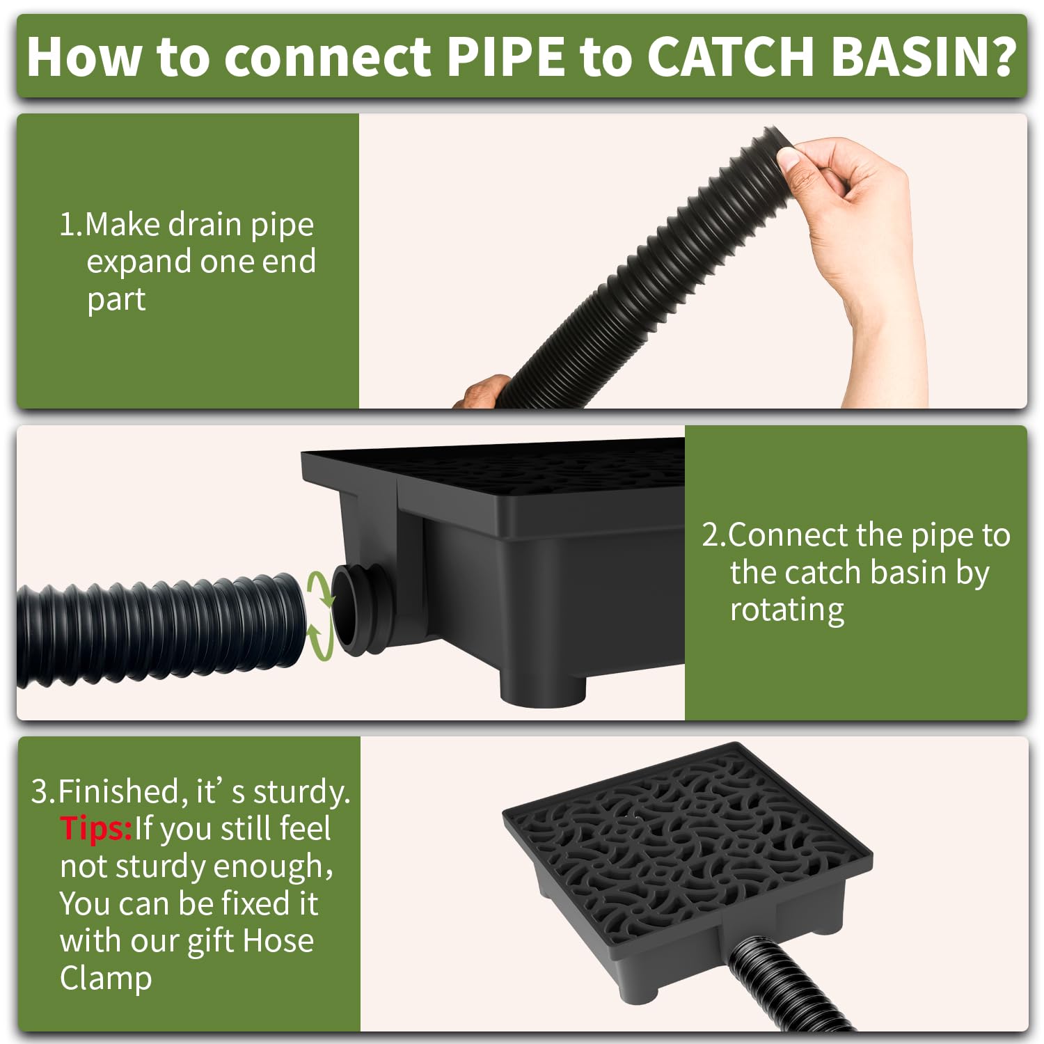 Gutter Downspout Extensions, NAACOO Upgraded 12x12in Catch Basin Low Profile Downspout Extender | No Deep Dig French Drain, Flexible Pipe Extension to 8.2ft, Protect House Foundation.