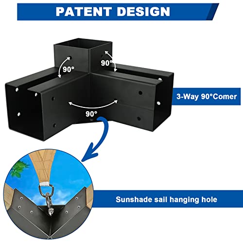 Pergola Gazebo Brackets Kit Nopwer - 3-Way Right Angle Corner Bracket for 4x4 Inch Wood Beams