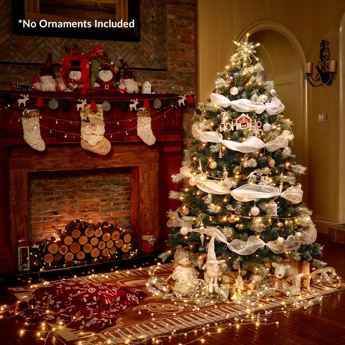 OasisCraft 6.5ft Pre-lit Snowy Aspen Spruce Christmas Tree, Full Flocked Christmas Tree with Lights, Metal Stand, for Home Office Party Decoration