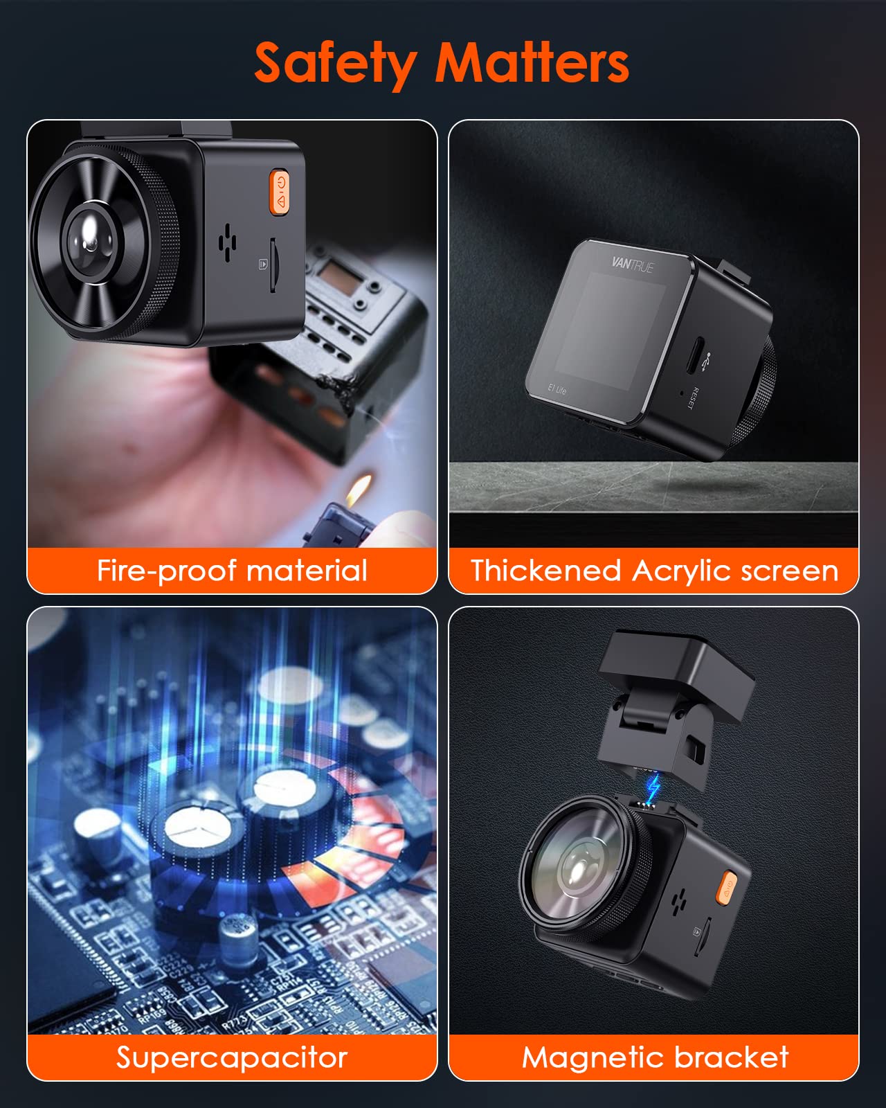 【Bundle: Vantrue E1 Lite 1080P WiFi Mini Dash Cam + Type C USB Hardwire Kit】Vantrue E1 Lite 1080P WiFi Mini Dash Cam with GPS and Speed, Free App, Voice Control Detachable Dash Camera,24H Parking Mode