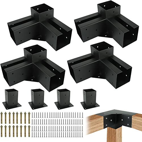 Pergola Gazebo Brackets Kit Nopwer - 3-Way Right Angle Corner Bracket for 4x4 Inch Wood Beams