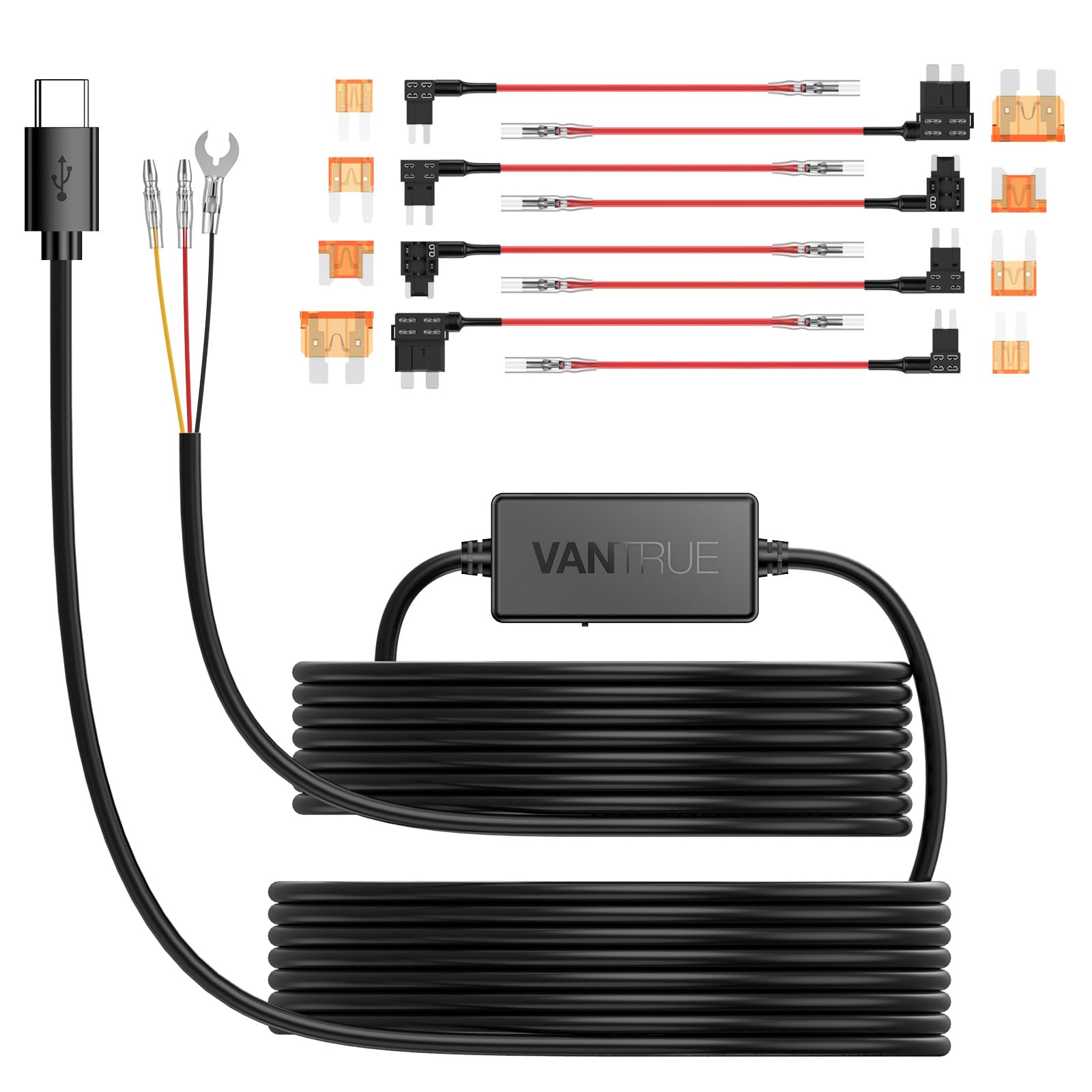 【Bundle: Vantrue E1 Lite 1080P WiFi Mini Dash Cam + Type C USB Hardwire Kit】Vantrue E1 Lite 1080P WiFi Mini Dash Cam with GPS and Speed, Free App, Voice Control Detachable Dash Camera,24H Parking Mode