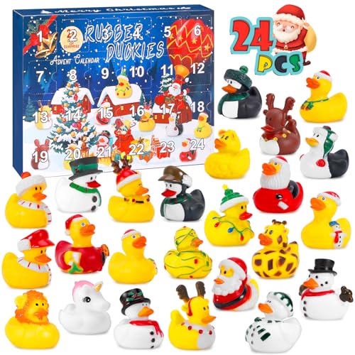CCCDF Advent Calendar 2023,Christmas 24 Days Countdown Advent Calendar with 24 Rubber Ducks Fun Toys for Boys, Girls, Kids and Toddlers, Christmas Decoration Party Favor Xmas Gifts