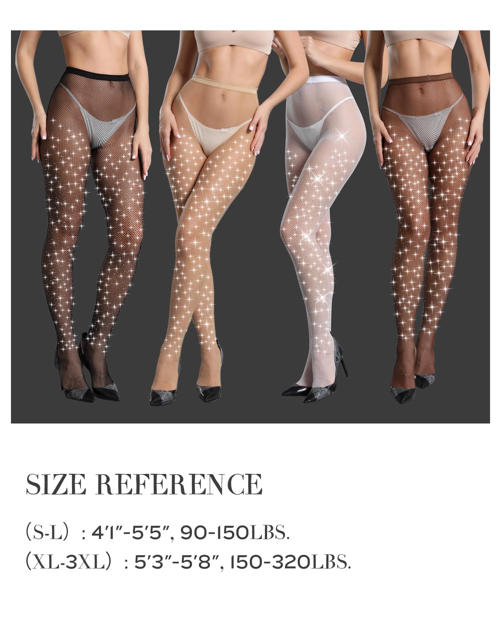 CHRLEISURE Women's Sparkle Rhinestone Fishnets, Sexy Sparkly Glitter Party Concert Outfit Fishnet Stockings (Skin)