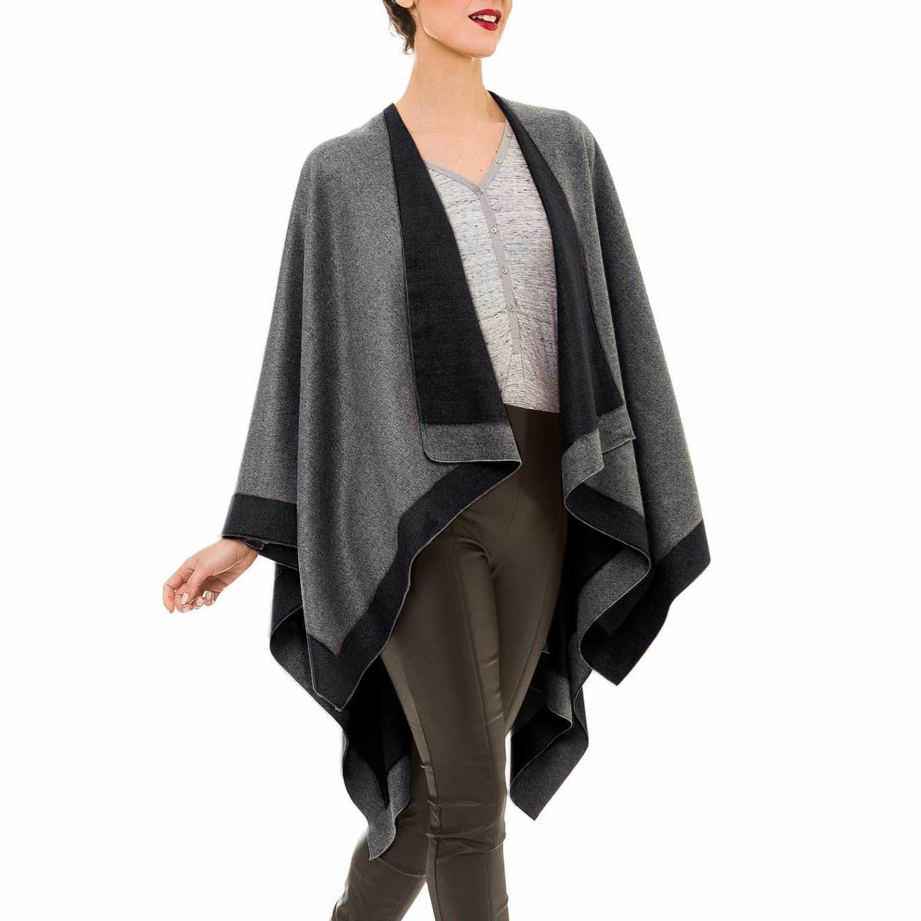 MELIFLUOS DESIGNED IN SPAIN Women's Shawl Wrap Poncho Ruana Cape Cardigan Sweater Open Front for Fall Winter (PC02-11)