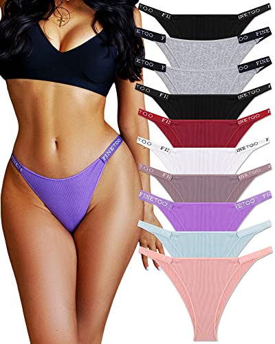 FINETOO Womens Underwear Cotton High Cut String Bikini Panties Low Rise Hipster Ladies Sexy Cheeky Underwear Pack