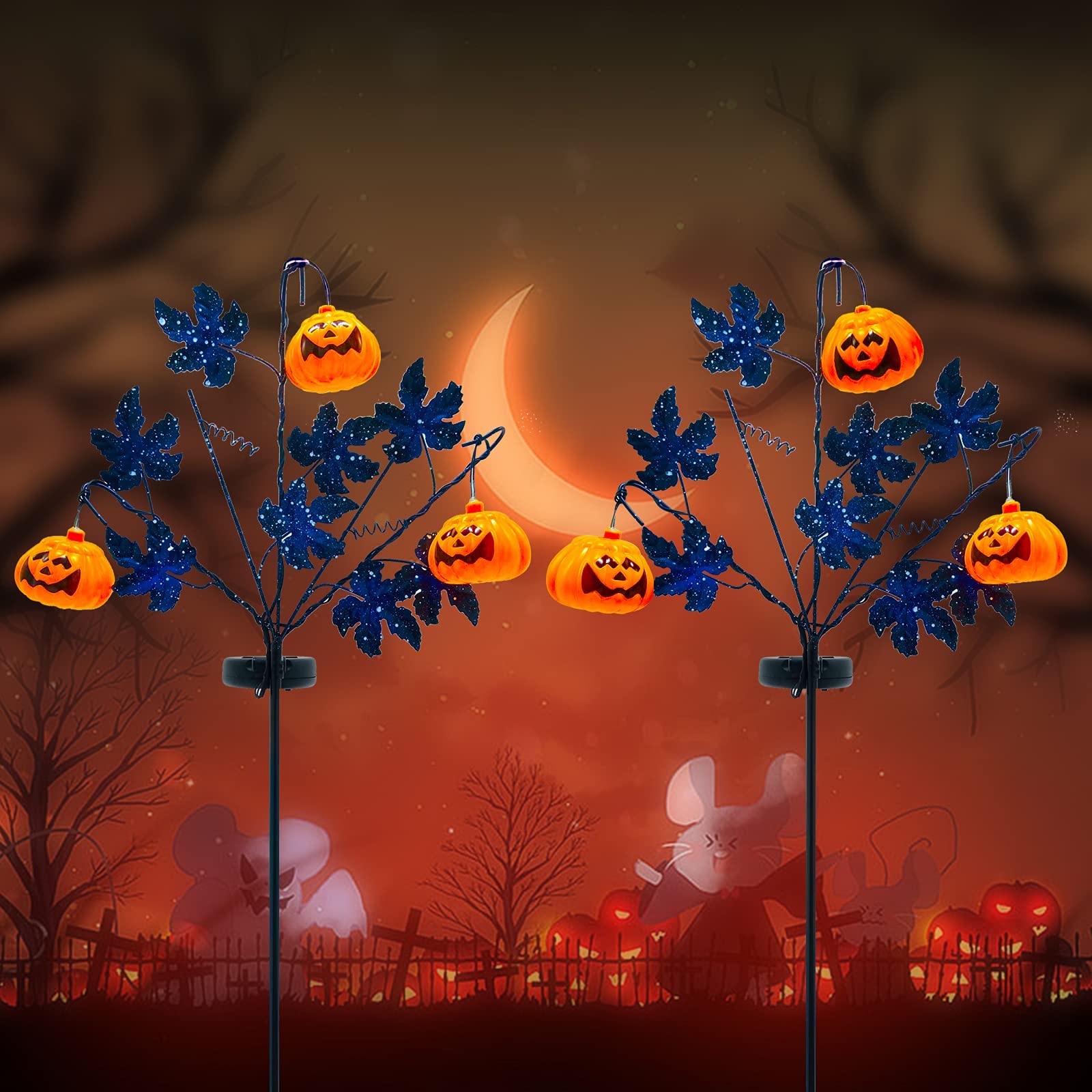 OBABA Solar Halloween Yard Decorations 30 Inches,2 Pack Pumpkin Outdoor LED Solar Powered Lighting Metal Stakes Light Party,Garden,Landscaping,Lawn,Yard Decor (1) (2) (2)