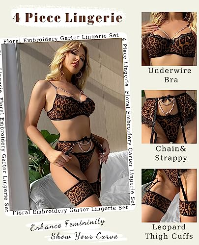 Avidlove Lingerie Set Sexy Womens Lingeries Lace Exotic Fishnet Bra and Panty Sets Classy (Leopard,XS)