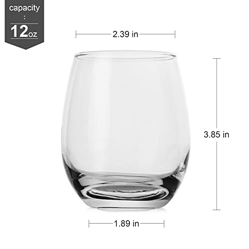 LUXU Durable Stemless Wine Glasses for Red or White Wine- Dishwasher Safe-Elegant Cocktail Glasses,Clear Lowball Bar Glasses,Lead-Free Party Drinking Glassware Set of 4-12 Ounce