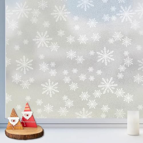 WPCTEV Window Film Non Adhesive Frosted Film Privacy Window Sticker Self Static Cling Vinly Glass Film Anti UV Decorative for Home Office Snowflakes 17.7 Inch x 6.5 Feet