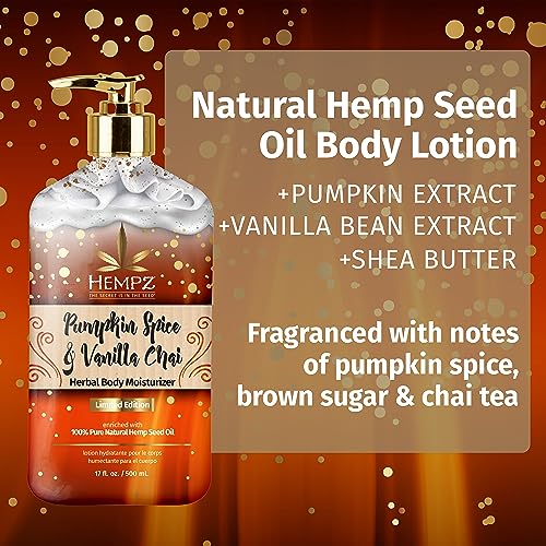 Limited Edition Pumpkin Spice & Vanilla Chai Herbal Moisturizing Body Lotion (17 oz) – Fall Scented for Women or Men with Dry or Sensitive Skin - Hydrating Moisturizer for Daily Radiance