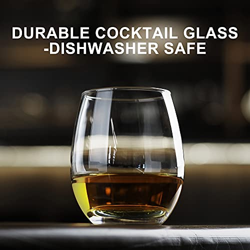 LUXU Durable Stemless Wine Glasses for Red or White Wine- Dishwasher Safe-Elegant Cocktail Glasses,Clear Lowball Bar Glasses,Lead-Free Party Drinking Glassware Set of 4-12 Ounce