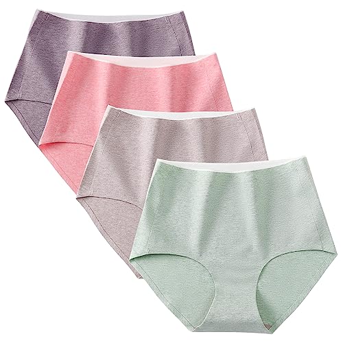 Huvgim Womens Cotton Underwear Big girls Mid Waisted Briefs Ladies Seamless Full Coverage Panties 4 Pack(M)