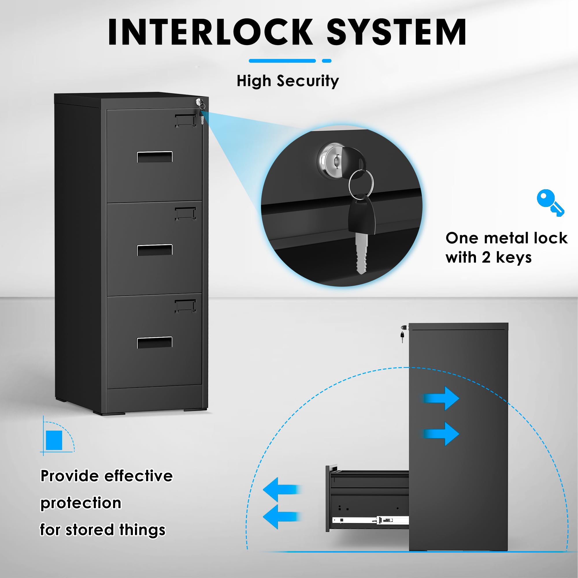 Greenvelly 3 Drawer File Cabinet with Lock, Metal Filing Cabinet for Home Office, Locking Vertical File Cabinet, 18" D File Cabinet for Home Office, Easy Assemble (Black)