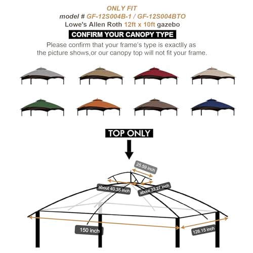 Eurmax USA High Performance Replacement Canopy Top for Lowe's Allen Roth Heavy Duty Gazebo Roof with Air Vent - 10x12 Gazebo Cover #GF-12S004B-1, Replacement Top Only (Burgundy)