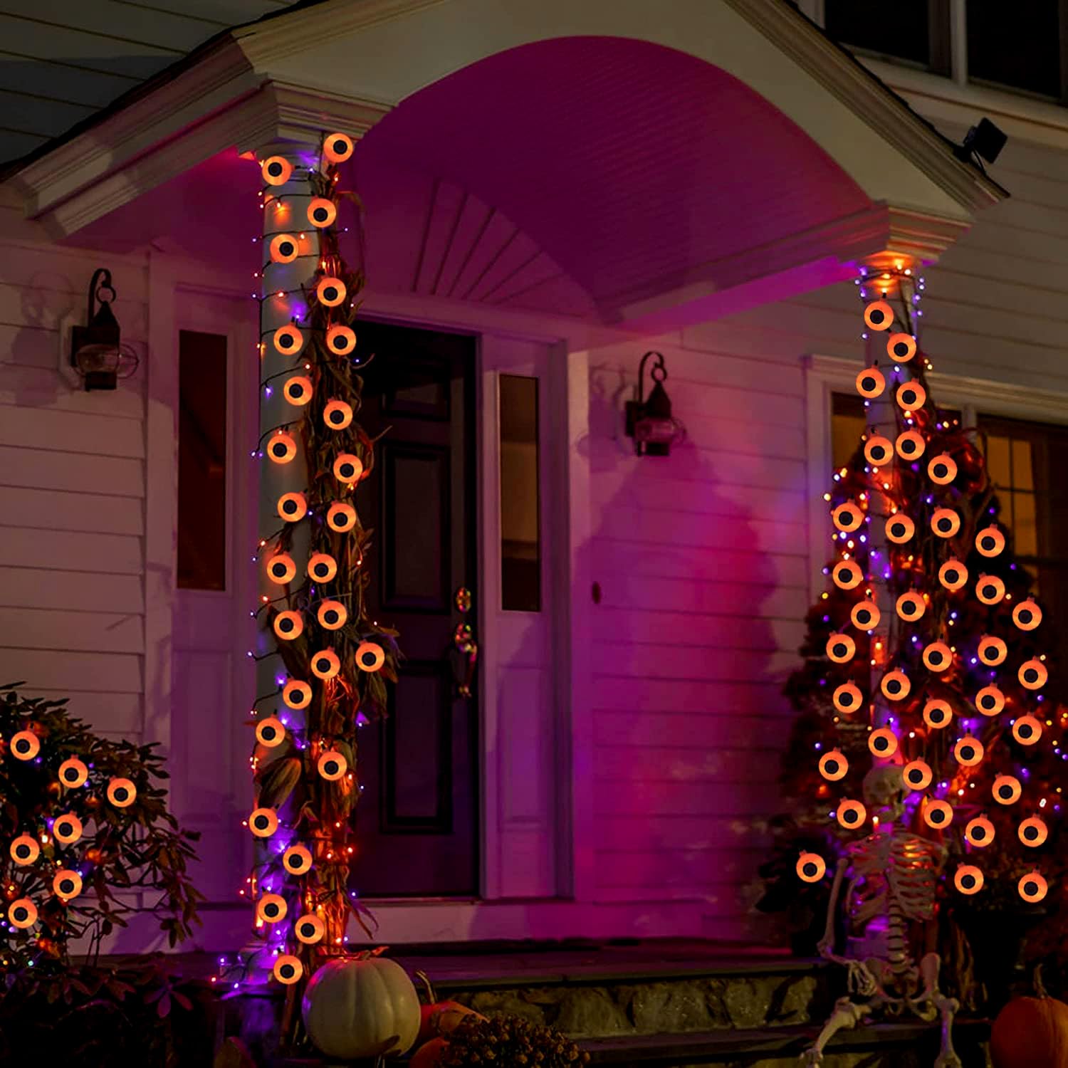 HUGSVIK Big Eyeball Solar Orange Halloween Lights, 26Ft 40 LED Solar Halloween Lights String with 8 Modes, Waterproof Solar Halloween Decorations Outdoor Lights for Patio Porch Garden Yard Decor