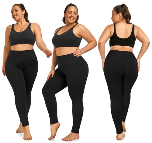 yeuG 3 Pack Women's Plus Size Fleece Lined Leggings-1X-4X High Waist Tummy Control Thermal Warm Winter Workout Yoga Pants(Black,Black,Black,4X-Large)