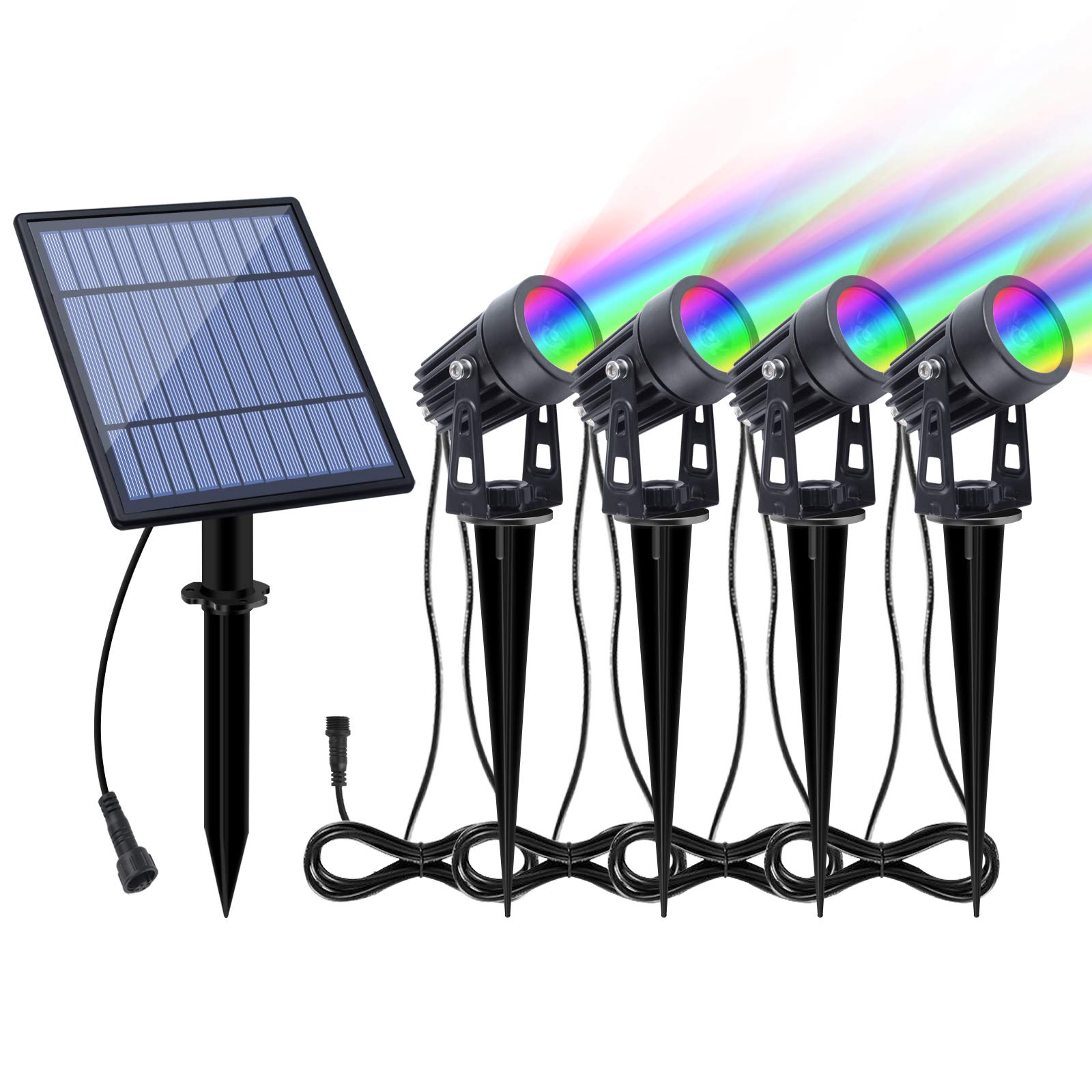 APONUO Metal Solar Spot Lights Outdoor Color Changing, Solar Landscape Lighting RGB Spotlights Waterproof 4-in-1 Tree Lights for Patio, Pathway, Yard, Garden, Holiday Decoration (Multicolor)