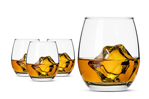 LUXU Durable Stemless Wine Glasses for Red or White Wine- Dishwasher Safe-Elegant Cocktail Glasses,Clear Lowball Bar Glasses,Lead-Free Party Drinking Glassware Set of 4-12 Ounce