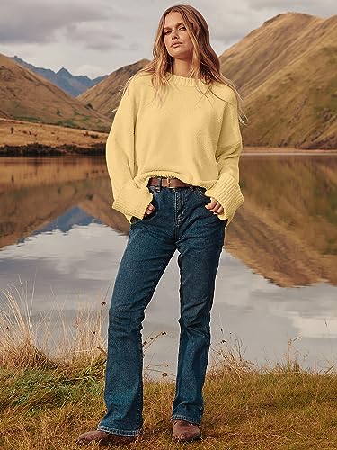 ANRABESS Women's Oversized Crewneck Long Sleeve Fuzzy Knit Casual Chunky Warm 2025 Fall Pullover Sweaters Top Trendy Outfits Yellow X-Large