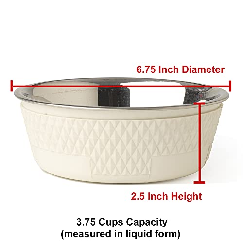 PetRageous 16010 Kona Stainless Steel Non-Slip Dishwasher-Safe Dog Bowl 3.75-Cup 6.75-Inch Diameter 2.5-Inch Tall for Medium and Large Dogs and Cats, White