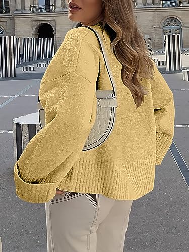 ANRABESS Women's Oversized Crewneck Long Sleeve Fuzzy Knit Casual Chunky Warm 2025 Fall Pullover Sweaters Top Trendy Outfits Yellow X-Large
