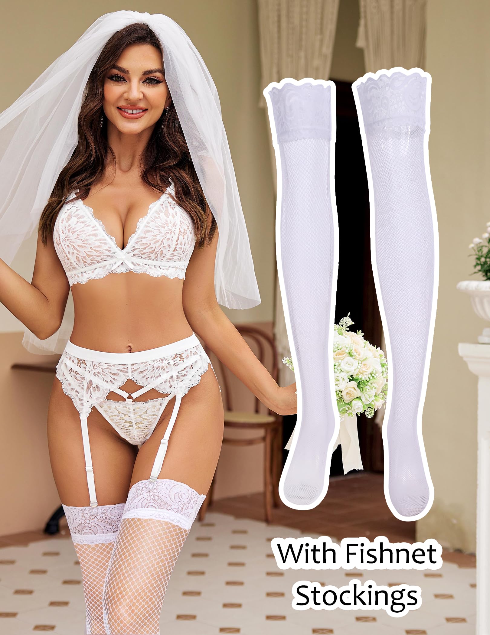 Avidlove Women Garter Lingerie with Black Thigh High Socks 3 Piece Garter Lingerie Sets for Wedding Night