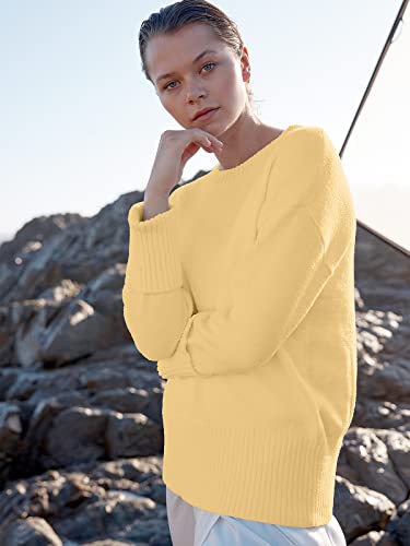ANRABESS Women's Oversized Crewneck Long Sleeve Fuzzy Knit Casual Chunky Warm 2025 Fall Pullover Sweaters Top Trendy Outfits Yellow X-Large