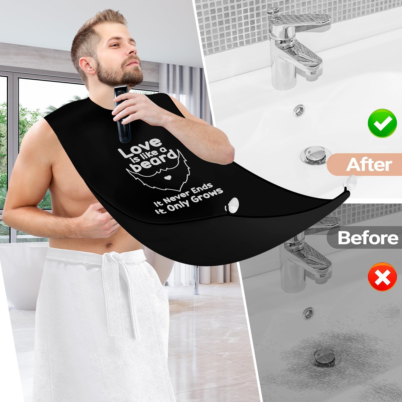 LONGESISM Beard Bib Shaving Apron, Mens Gift for Husband Dad, Stocking Stuffers Christmas Birthday Gifts for Men Boyfriend Him (Love)