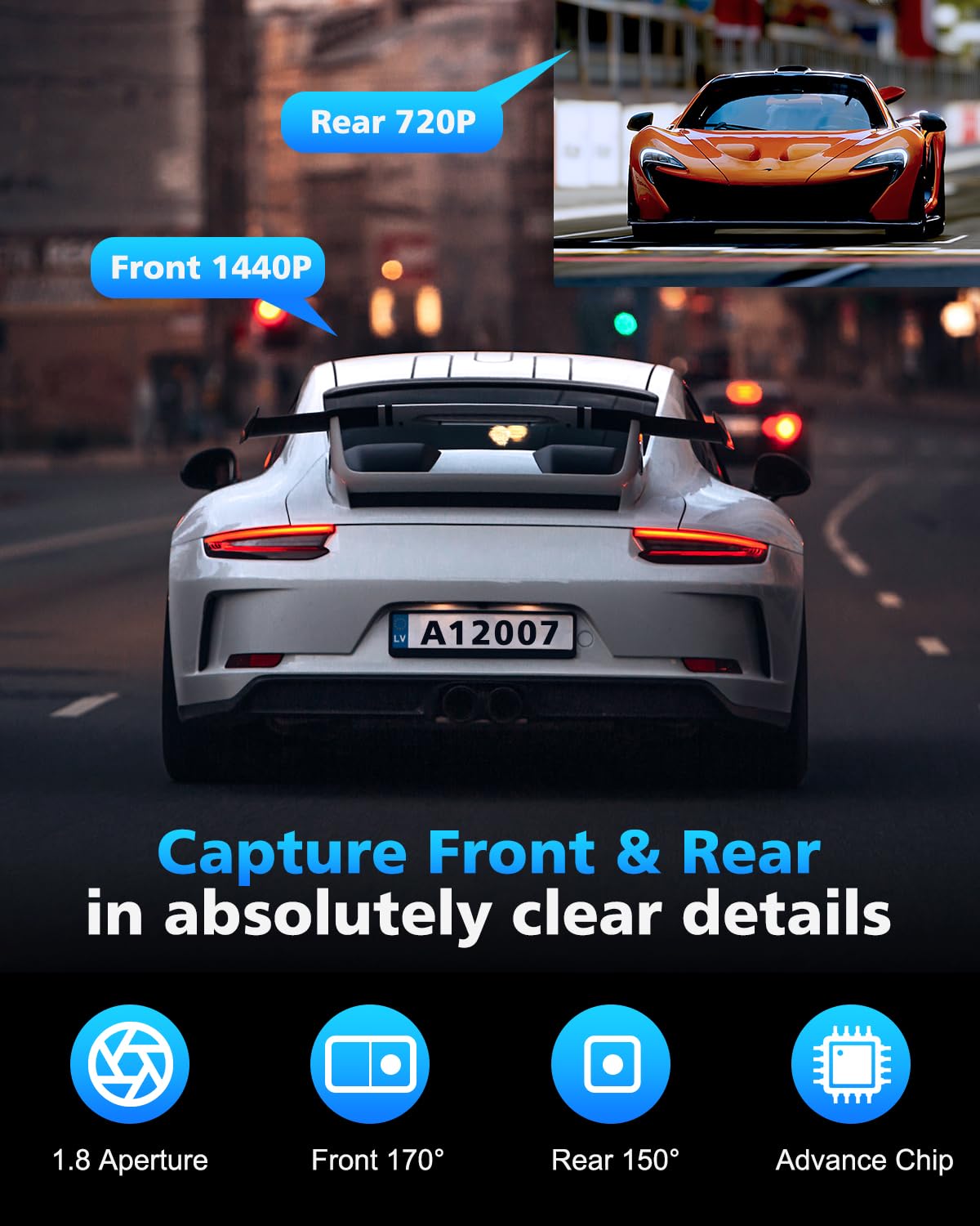 SUVCON Dash Cam Front and Rear 2K, Black