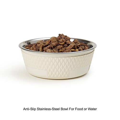 PetRageous 16010 Kona Stainless Steel Non-Slip Dishwasher-Safe Dog Bowl 3.75-Cup 6.75-Inch Diameter 2.5-Inch Tall for Medium and Large Dogs and Cats, White