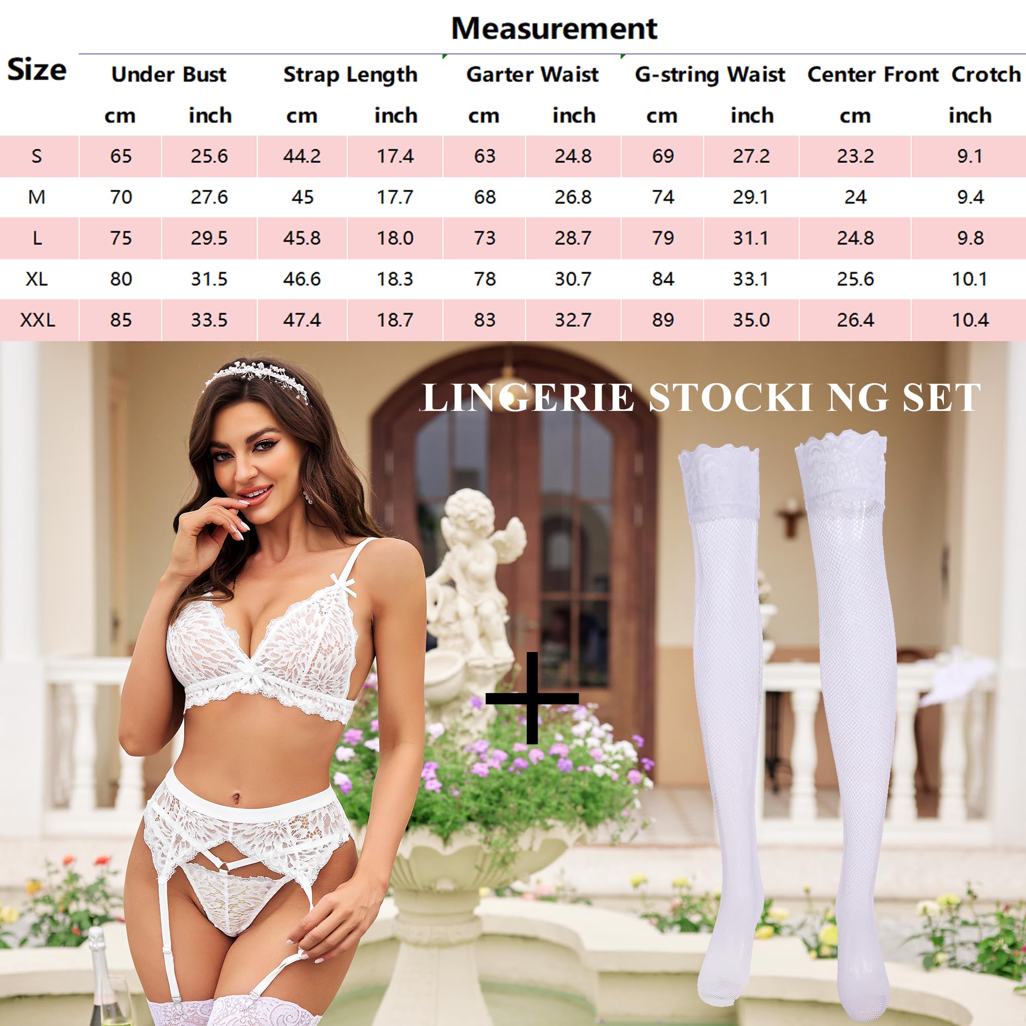 Avidlove Women Garter Lingerie with Black Thigh High Socks 3 Piece Garter Lingerie Sets for Wedding Night