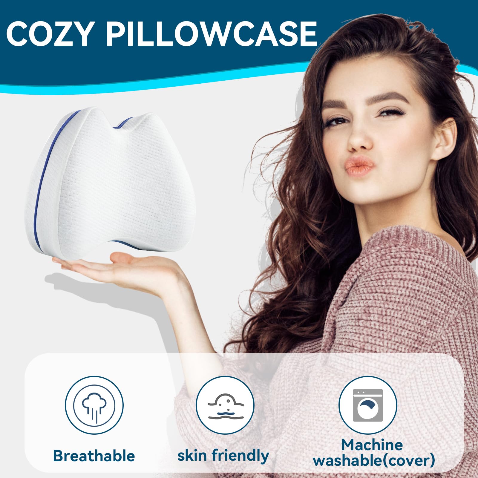 Knee & Leg Pillows Foam Support Pillow for Sleeping for Back Pain,Leg Pillow for Sleeping On Side, Memory Foam Cushion Knee Support Pillows,Pregnancy Pillow Removable and Washable Cover… (1 pack)