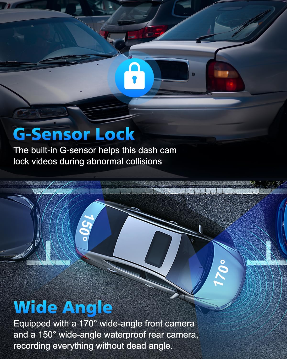 SUVCON Dash Cam Front and Rear 2K, Black