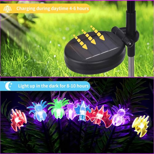 Newhale 4 Pack Solar Halloween Decorations, Solar Swaying Garden Lights with Spiders and Bats, Solar Landscape Pathway Stake lights, Outdoor Solar Lights Decor, Upgraded Base on Solar Firefly Lights