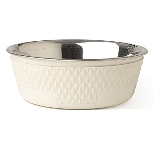 PetRageous 16010 Kona Stainless Steel Non-Slip Dishwasher-Safe Dog Bowl 3.75-Cup 6.75-Inch Diameter 2.5-Inch Tall for Medium and Large Dogs and Cats, White