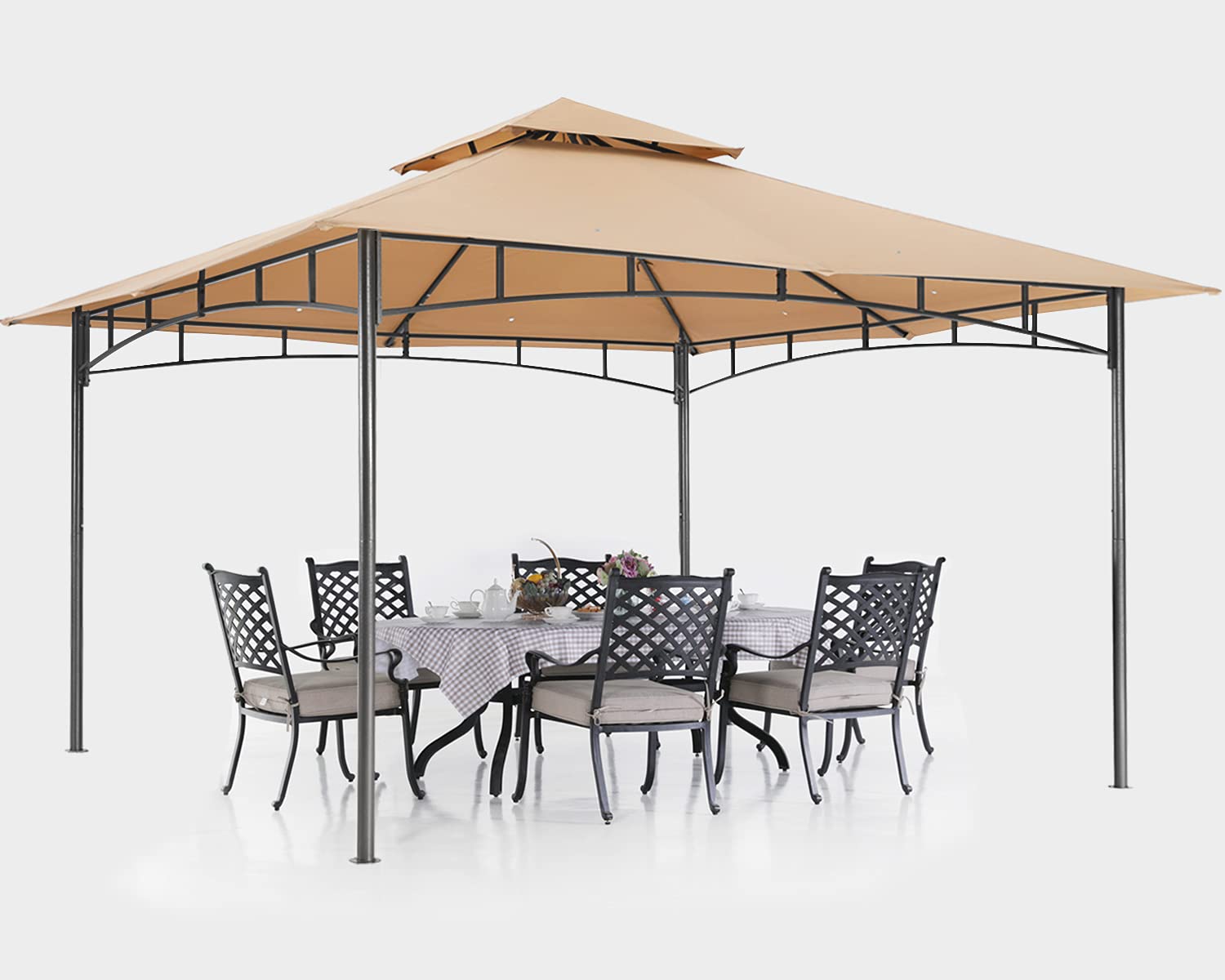 ABCCANOPY Gazebos for Patios 10x12 - Outdoor Steel Frame Gazebo for Lawn Backyard Garden Deck (Beige)