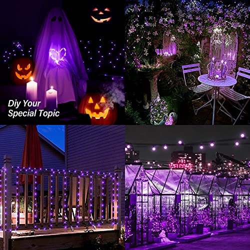 Hopolon Halloween Solar String Lights Outdoor, 2 Pack Each 33FT 100 LEDs Solar Powered Fairy Lights with 8 Modes for Indoor Outdoor Patio Yard Trees Christmas Wedding Party-Purple
