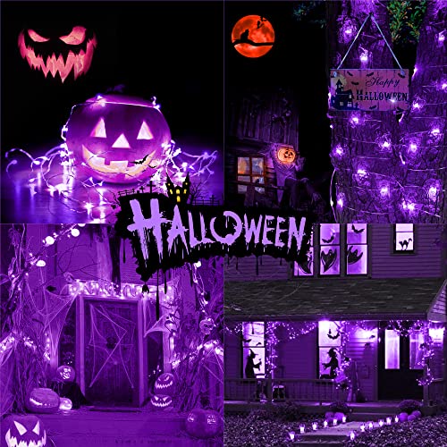 Hopolon Halloween Solar String Lights Outdoor, 2 Pack Each 33FT 100 LEDs Solar Powered Fairy Lights with 8 Modes for Indoor Outdoor Patio Yard Trees Christmas Wedding Party-Purple