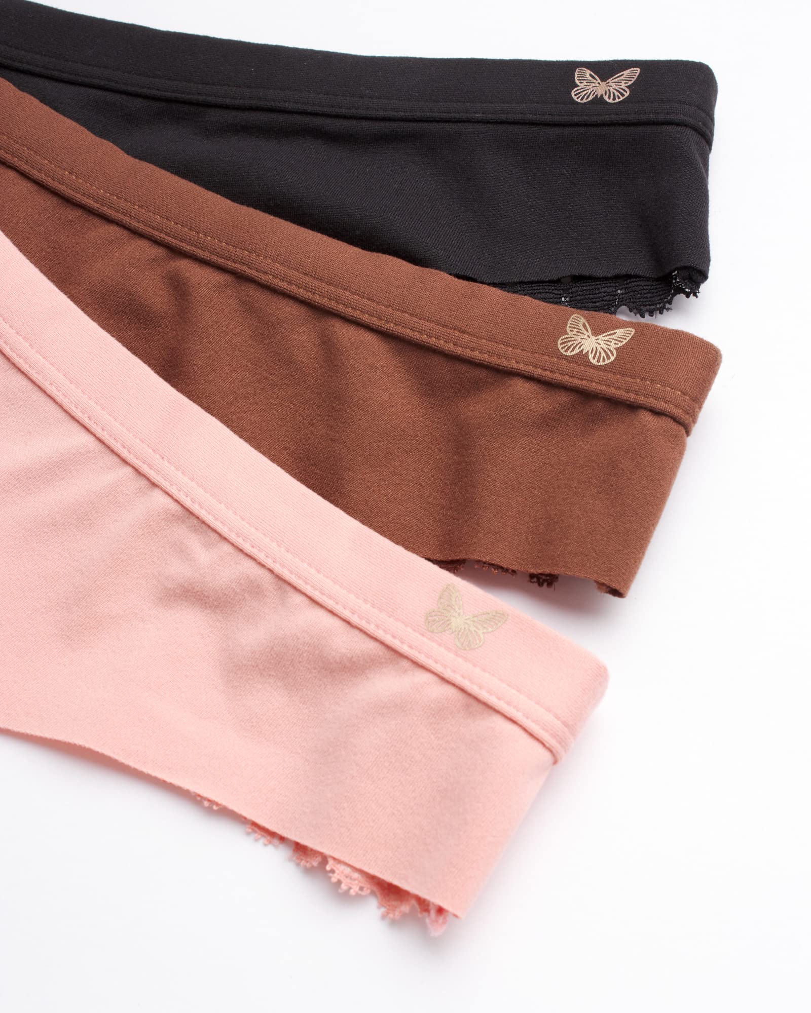 Jessica Simpson Women's Thong Panties - 6 Pack Seamless Lace Microfiber Underwear for Women, Size Small, Brunette/Mellow Rose/Jet Black